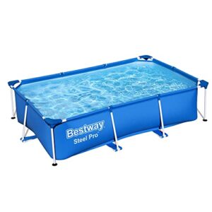 bestway steel pro 8.5 feet x 67 inch x 24 inch rectangular steel frame above ground outdoor backyard swimming pool, blue (pool only)