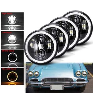 uni-shine 4pcs 5 3/4″ 5.75 led headlights with high low beam amber turn signal white drl, 5 3/4 led headlight halo ring