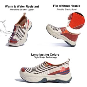 UIN Women's Art Travel Walking Shoes Slip On Casual Lightweight Wide Toe Chunky Fashion Sneaker Toledo Ⅴ Collage Track (8.5)