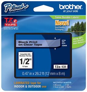 genuine brother 1/2″ (12mm) black on clear tze p-touch tape for brother pt-1800, pt1800 label maker with free tze tape guide included