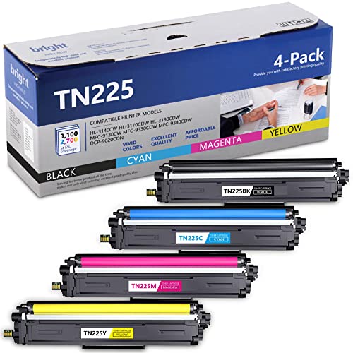 ALUMUINK Compatible TN225 Toner Cartridges High Yield Replacement for Brother TN225BK, TN225C, TN225M, TN225Y Black, Cyan, Magenta and Yellow Toner Cartridge (4-Pack)