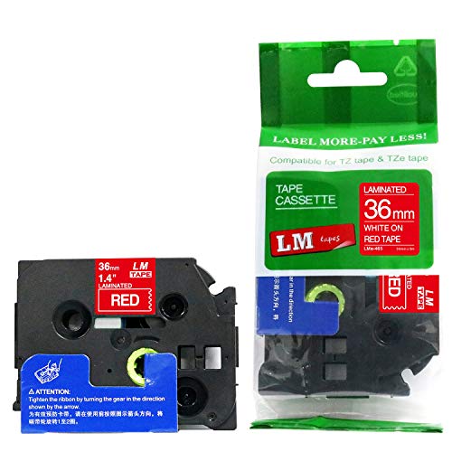 6/Pack LMe465 Premium 1.5" White Print on Red Label Tape, Compatible with Brother TZe-465 P-Touch Tape 36mm Laminated Replacement Label Tape.