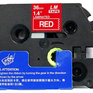 6/Pack LMe465 Premium 1.5" White Print on Red Label Tape, Compatible with Brother TZe-465 P-Touch Tape 36mm Laminated Replacement Label Tape.