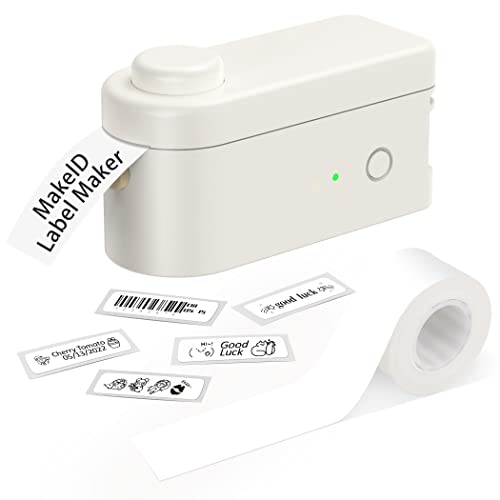 Makeid Label Maker Machine with Tape - Portable & Rechargeable Label Makers with Built-in Cutter.63" Waterproof Tape - Wireless Label Printer Compatible with Android & iOS Devices - White