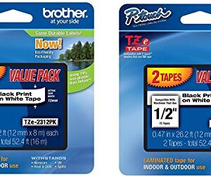 Brother TZe2312PK Laminated Black On White Tape 2-Pack (Total of 4 Tapes)