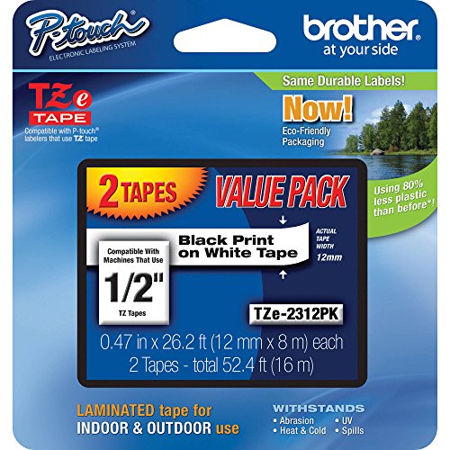 Brother TZe2312PK Laminated Black On White Tape 2-Pack (Total of 4 Tapes)