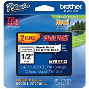 Brother TZe2312PK Laminated Black On White Tape 2-Pack (Total of 4 Tapes)