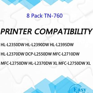 EASYPRINT 8X Compatible 760 Toner Cartridge Replacement for TN760 TN-760 Used for Brother DCP-L2550DW, HL-L2350DW, L2370DW, L2370DW XL, L2390DW, L2395DW, MFC-L2710DW, L2750DW, L2750DW XL, (8-Pack)