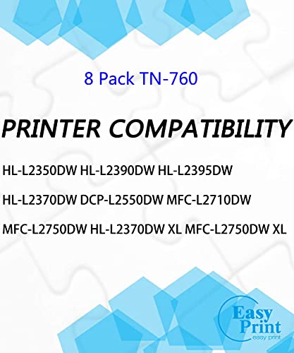 EASYPRINT 8X Compatible 760 Toner Cartridge Replacement for TN760 TN-760 Used for Brother DCP-L2550DW, HL-L2350DW, L2370DW, L2370DW XL, L2390DW, L2395DW, MFC-L2710DW, L2750DW, L2750DW XL, (8-Pack)