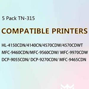 MM MUCH & MORE Compatible Toner Cartridge Replacement for Brother TN-310 TN-315 TN315 TN315H for HL-4150CDN 4570CDWT 4570CDW MFC-9970CDN 9460CDN 9560CDN 9970CDW (2 Black, Cyan, Magenta, Yellow) 5-Pack