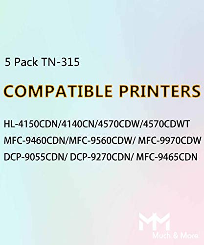 MM MUCH & MORE Compatible Toner Cartridge Replacement for Brother TN-310 TN-315 TN315 TN315H for HL-4150CDN 4570CDWT 4570CDW MFC-9970CDN 9460CDN 9560CDN 9970CDW (2 Black, Cyan, Magenta, Yellow) 5-Pack