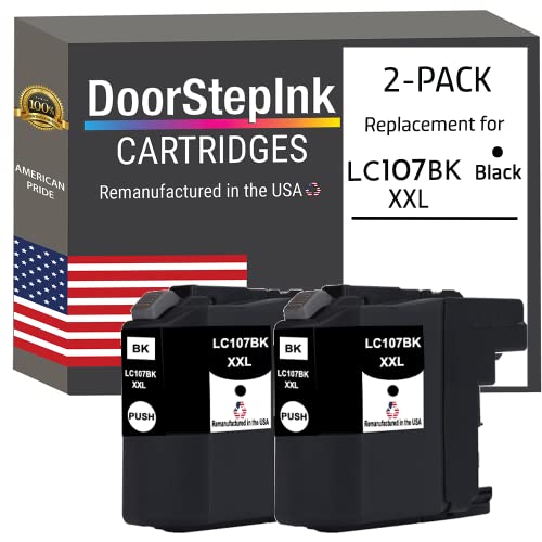 DoorStepInk Remanufactured in The USA Ink Cartridge Replacements for Brother LC107 2 Black for Printers MFC-J4410DW MFC-J4510DW MFC-J4610DW MFC-J4710DW