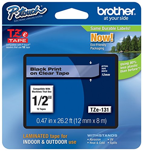 Genuine Brother 1/2" (12mm) Black on Clear TZe P-Touch Tape for Brother PT-2700, PT2700 Label Maker with Free TZe Tape Guide Included