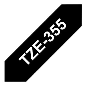 Brother Tze355 Tze Standard Adhesive Laminated Labeling Tape, 1-Inch W, White On Black