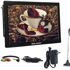 MILANIX 14.1" Portable Widescreen LED TV with HDMI, VGA, MMC, FM, USB/SD Card Slot, Built in Digital Tuner, AV Inputs, and Remote Control