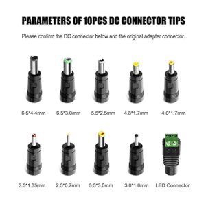 KFD Universal Power Supply Adapter 24V 2.7A (2.5A,2A,1.5A,1A) 65W 5.5X2.1mm, 10 Tips 6.5x3.0mm/6.5x4.4mm/5.5x3.0mm/5.5x2.5mm/4.8x1.7mm/4.0x1.7mm/3.5x1.35mm/3.0x1.0mm/2.5x0.7mm/LED Terminal Connector