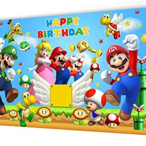 Sakurar SK Mario Birthday Bakdrop Adventure Game Video Mario and Princess Peach Backdrop Vinyl Birthday Party Baby Shower Decoration Mario Party Background 7x5ft