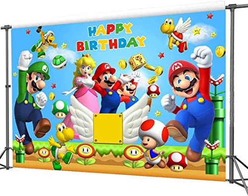 Sakurar SK Mario Birthday Bakdrop Adventure Game Video Mario and Princess Peach Backdrop Vinyl Birthday Party Baby Shower Decoration Mario Party Background 7x5ft