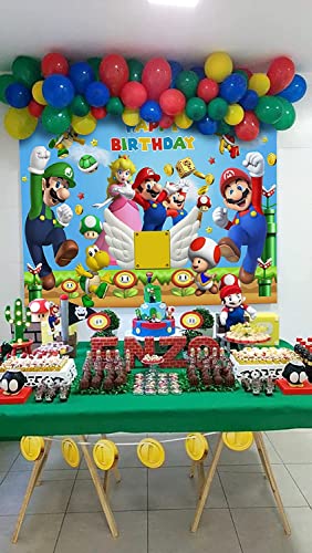 Sakurar SK Mario Birthday Bakdrop Adventure Game Video Mario and Princess Peach Backdrop Vinyl Birthday Party Baby Shower Decoration Mario Party Background 7x5ft