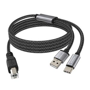 moswag 2in1 usb c to usb b printer cable 5feet/1.5m with usb printer cable usb a-male to b-male cable compatible with macbook pro,hp,canon,brother,samsung printers