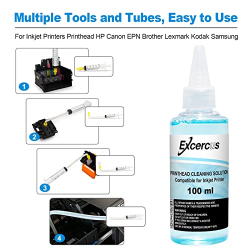 1PK Printhead Cleaning Kit Compatible for Brother Epson HP Canon Nozzle Inkjet EcoTank Officejet Deskjet Pixma Printers-Liquid Printers Head Cleaning Suit Solution 100ml, 5ml Premium Syringe