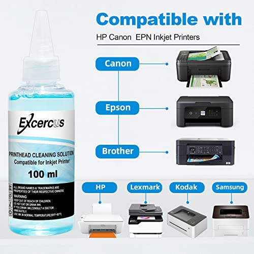 1PK Printhead Cleaning Kit Compatible for Brother Epson HP Canon Nozzle Inkjet EcoTank Officejet Deskjet Pixma Printers-Liquid Printers Head Cleaning Suit Solution 100ml, 5ml Premium Syringe