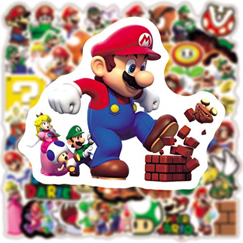 50Pcs Cartoon Mario Stickers for Kids，Cool Game Stickers Waterproof Vinyl Stickers for Water Bottle Laptop Luggage Skateboard Bike Decals (Mario)