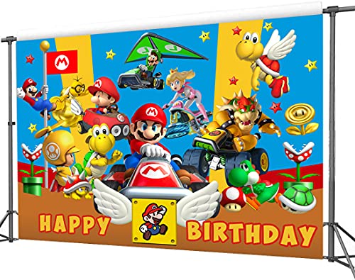 GUOBING Betta Mario Backdrop Kids Happy Birthday Baby Shower for Super Mario Bros Kart Party Backdrop Game Party Photo Video Decoration Background 7x5ft