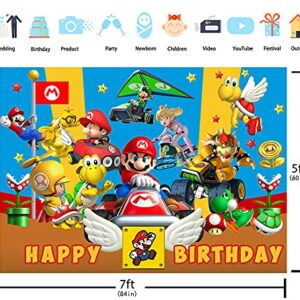 GUOBING Betta Mario Backdrop Kids Happy Birthday Baby Shower for Super Mario Bros Kart Party Backdrop Game Party Photo Video Decoration Background 7x5ft