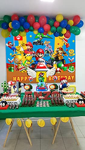 GUOBING Betta Mario Backdrop Kids Happy Birthday Baby Shower for Super Mario Bros Kart Party Backdrop Game Party Photo Video Decoration Background 7x5ft