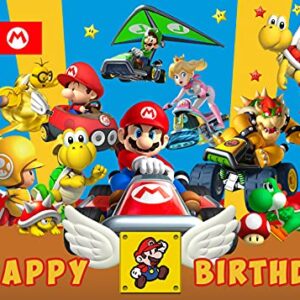 GUOBING Betta Mario Backdrop Kids Happy Birthday Baby Shower for Super Mario Bros Kart Party Backdrop Game Party Photo Video Decoration Background 7x5ft