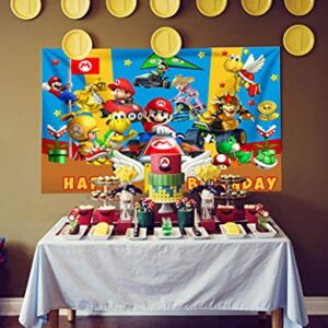 GUOBING Betta Mario Backdrop Kids Happy Birthday Baby Shower for Super Mario Bros Kart Party Backdrop Game Party Photo Video Decoration Background 7x5ft