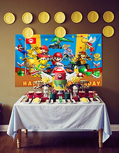 GUOBING Betta Mario Backdrop Kids Happy Birthday Baby Shower for Super Mario Bros Kart Party Backdrop Game Party Photo Video Decoration Background 7x5ft