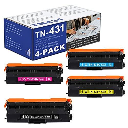 Indi 4 Pack TN-431BK TN-431C TN-431M TN-431Y Compatible TN431 TN-431 Toner Cartridge Replacement for Brother HL-L8360CDW DCP-L8410CDW MFC-L8610CDW L8900CDW L9570CDW Printer(1BK+1C+1M+1Y).