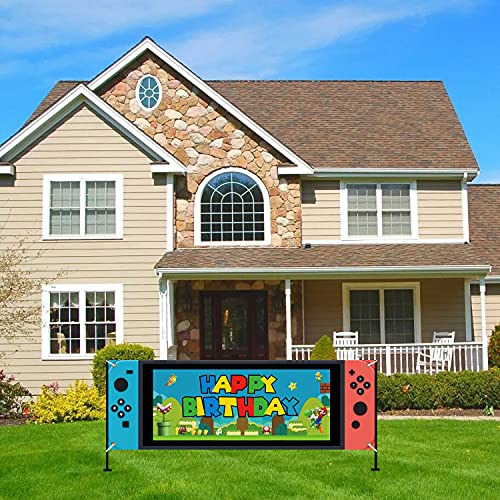 Mario Backdrop Super Brother Adventure Background Themed Party Birthday Party Decorations Super Bros Mario Themed Birthday Party Baby Shower Supplies Studio Props,82.7*27.6 Inch