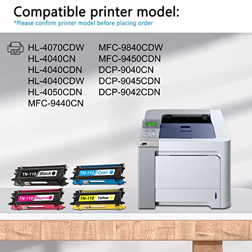 TN110 TN110BK TN110C TN110Y TN110M Toner Cartridge Set | HIYO Replacement for Brother TN110 CHL-4070CDW 4040CDW 4050CDN MFC-9440CN 9840CDW DCP-9040CN 9045CDN 9042CDN Printers (1BK+1C+1M+1Y, 4 Pack)