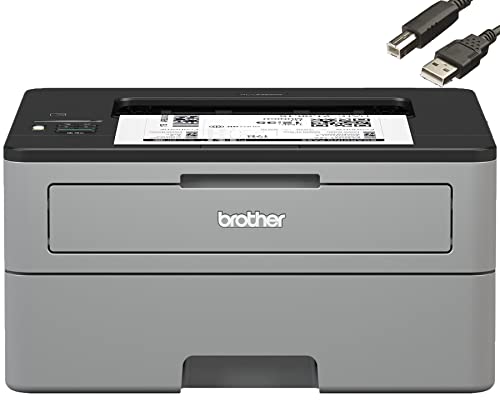 Brother Compact Monochrome Laser Printer, Duplex Two-Sided Printing, Wireless Printing, Built-in Wireless, 32ppm, 250-sheet, LCD Display, Compatible with Alexa - Bundle with JAWFOAL Printer Cable