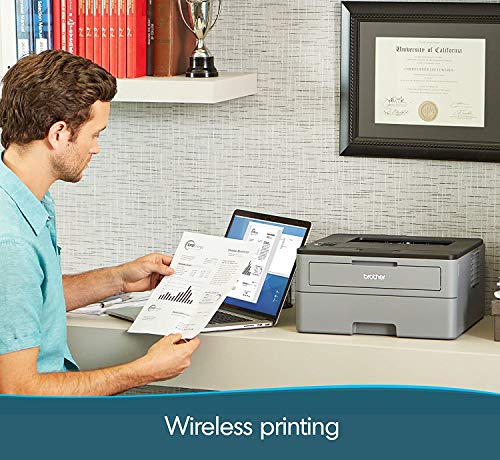 Brother Compact Monochrome Laser Printer, Duplex Two-Sided Printing, Wireless Printing, Built-in Wireless, 32ppm, 250-sheet, LCD Display, Compatible with Alexa - Bundle with JAWFOAL Printer Cable