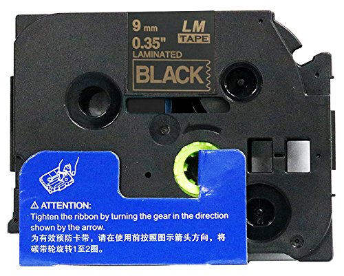 LM Tapes - Brother PT-1180 3/8" (9mm 0.35 Laminated) Gold on Black Compatible TZe P-touch Tape for Brother Model PT1180 Label Maker with FREE Tape Guide Included