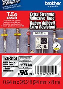 Brother 1" (24mm) Black Print on Clear Extra Strength Adhesive P-touch Tape for Brother PT-2610, PT2610 Label Maker