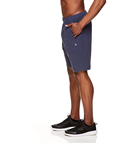 Gaiam Men's French Terry Yoga Shorts - Athletic Gym and Running Sweat Short with Pockets - Synergy Navy Heather, X-Large