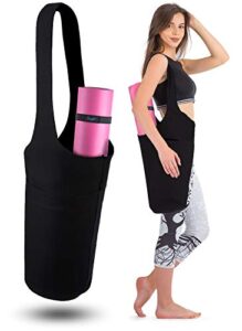 zenifit yoga mat bag – long tote with pockets – holds more yoga accessories. cute yoga mat holder with bonus yoga mat strap elastics. stylish and practical yoga mat bags and carriers for women (black)