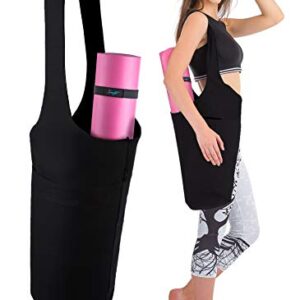 Zenifit Yoga Mat Bag - Long Tote with Pockets - Holds More Yoga Accessories. Cute Yoga Mat Holder with Bonus Yoga Mat Strap Elastics. Stylish and Practical Yoga Mat Bags and Carriers for Women (Black)