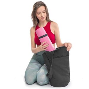 Zenifit Yoga Mat Bag - Long Tote with Pockets - Holds More Yoga Accessories. Cute Yoga Mat Holder with Bonus Yoga Mat Strap Elastics. Stylish and Practical Yoga Mat Bags and Carriers for Women (Black)