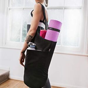 Zenifit Yoga Mat Bag - Long Tote with Pockets - Holds More Yoga Accessories. Cute Yoga Mat Holder with Bonus Yoga Mat Strap Elastics. Stylish and Practical Yoga Mat Bags and Carriers for Women (Black)