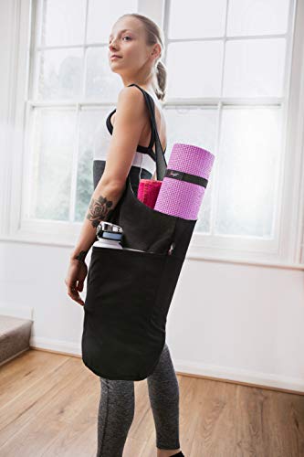 Zenifit Yoga Mat Bag - Long Tote with Pockets - Holds More Yoga Accessories. Cute Yoga Mat Holder with Bonus Yoga Mat Strap Elastics. Stylish and Practical Yoga Mat Bags and Carriers for Women (Black)