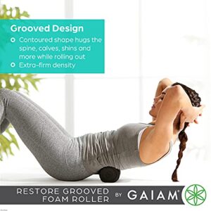 Gaiam Restore Grooved Foam Roller - Cradles The Spine, Calf, or Arms for Deep Muscle Release - Lightly Textured with Padding for Gentle Massage - 8"L x 4"D - Includes Massage Guide