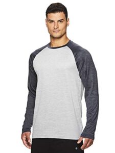 gaiam men’s long sleeve relaxed fit t shirt – yoga & workout activewear top – sleet heather/ebony heather champion, medium