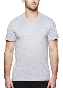 gaiam men’s everyday basic v neck t shirt – short sleeve yoga & workout top – sleet heather everyday, small