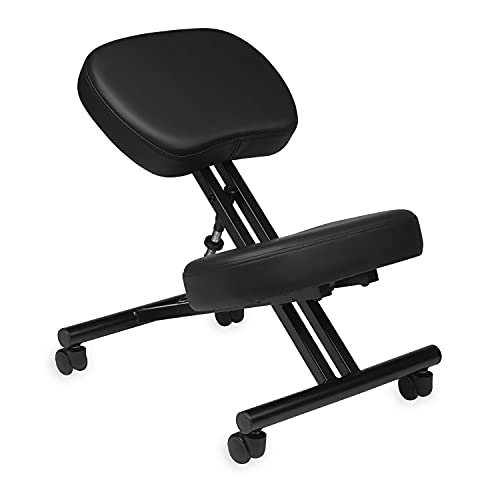 Gaiam Ergonomic Kneeling Chair - Adjustable Office Chair with Padded Cushions - Home Office Chair for Improving Posture and Core Alignment - Includes Easy-Glide Lockable Caster Wheels